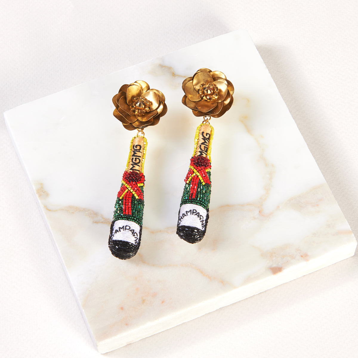 Beaded champagne bottle earrings store